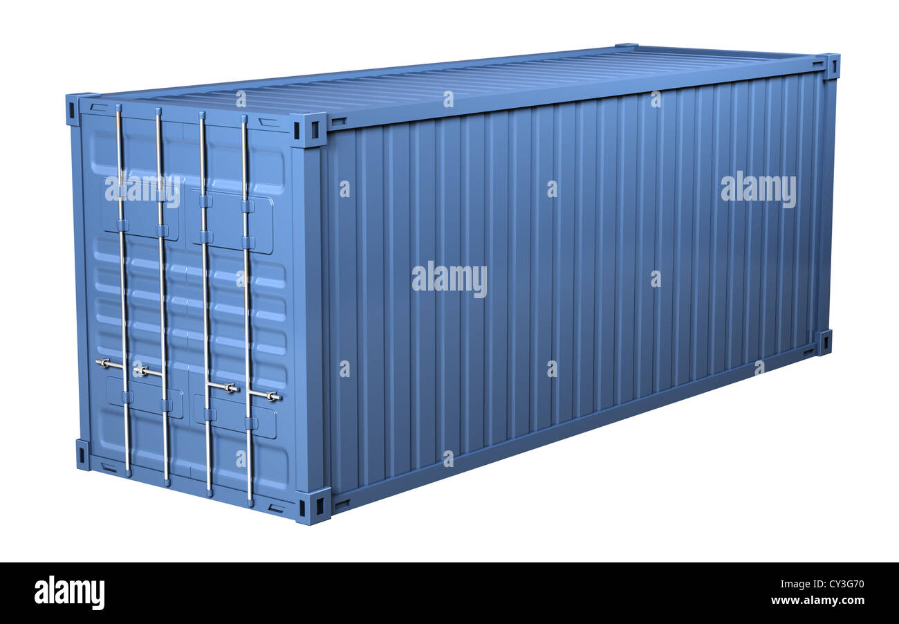 Blue cargo container - isolated on white background Stock Photo - Alamy