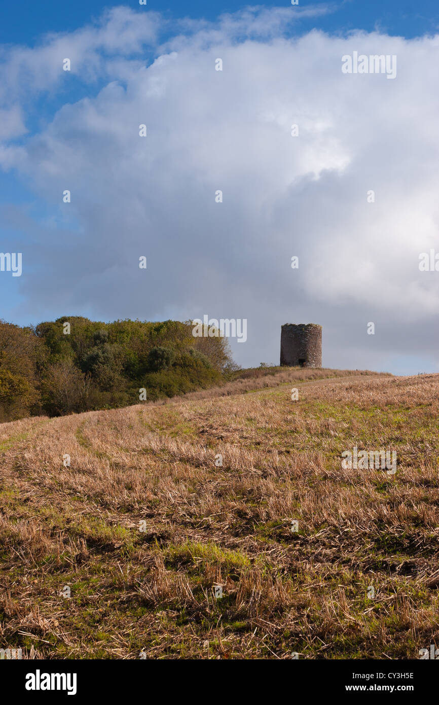 An old fort sits on a hill near Mount Edgecumbe, southeast Cornwall ...