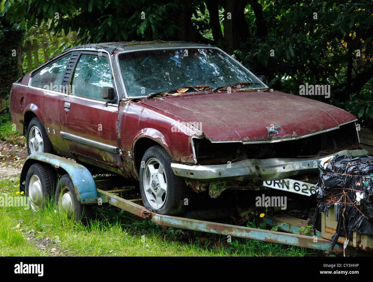 An old car on a trailer in the U.K Stock Photo - Alamy