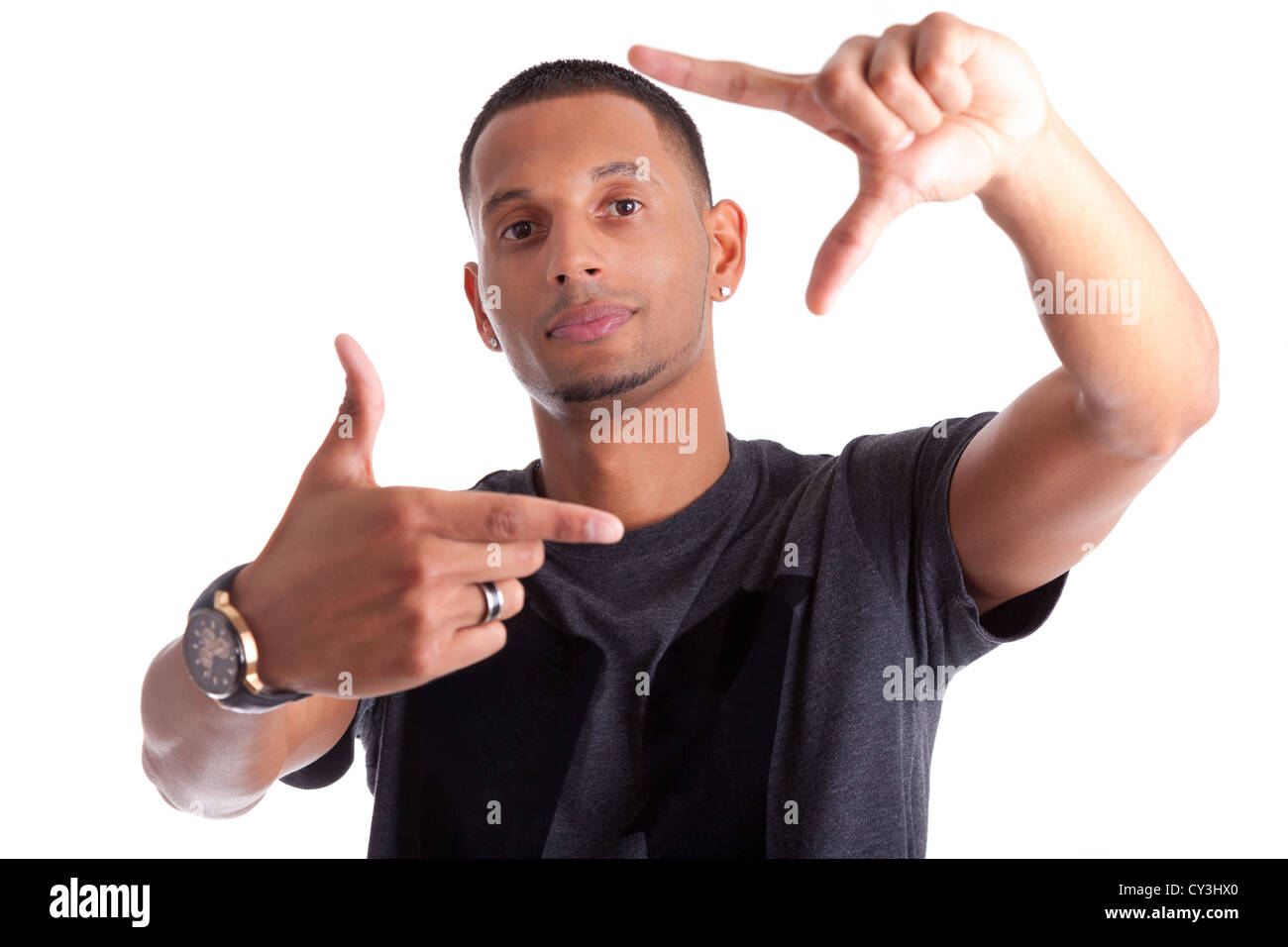 African american man making frame sign with his hands, isolated on ...