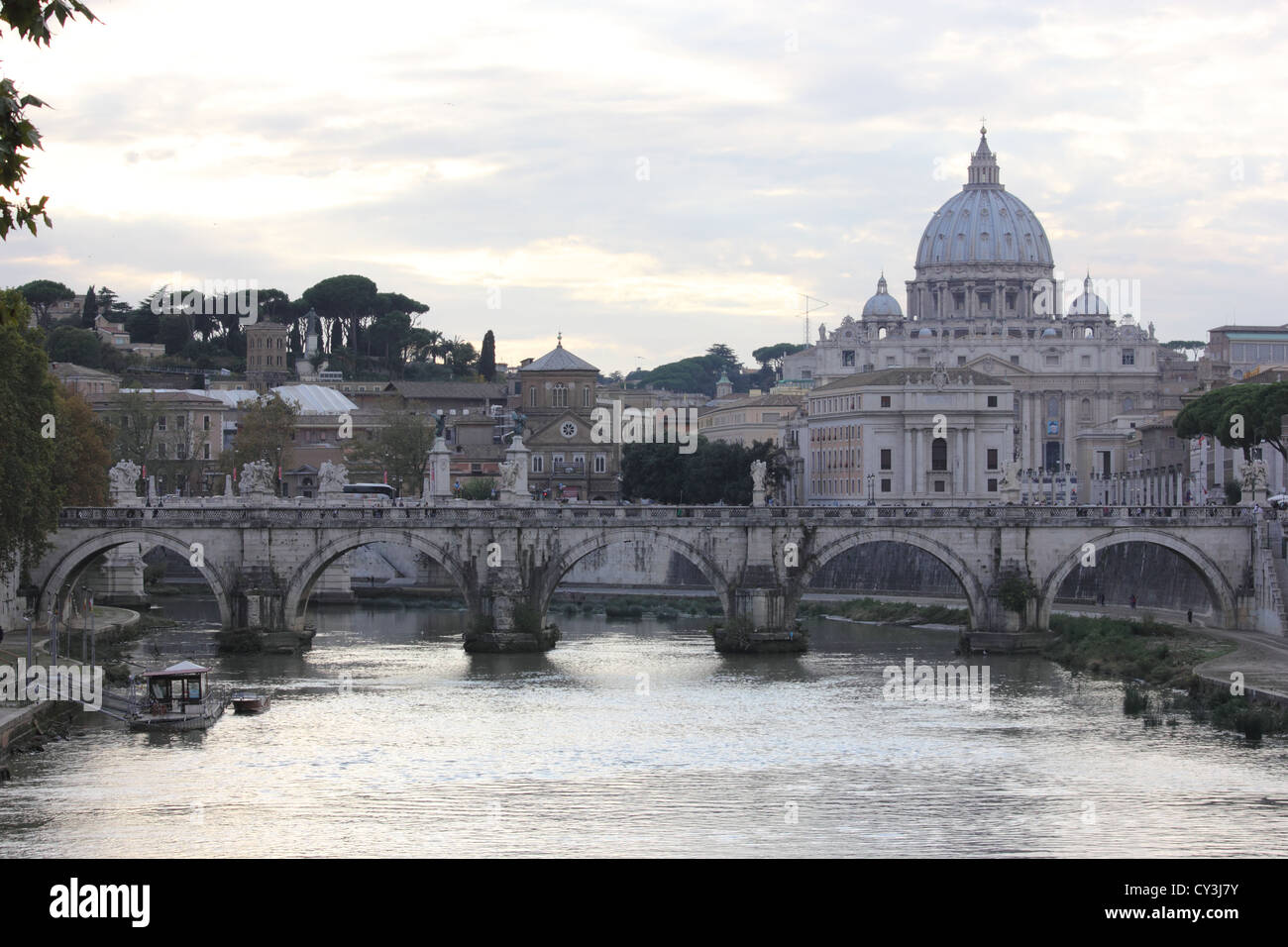 a beautiful and romantic view of Rome and the Vatican by the Tevere ...