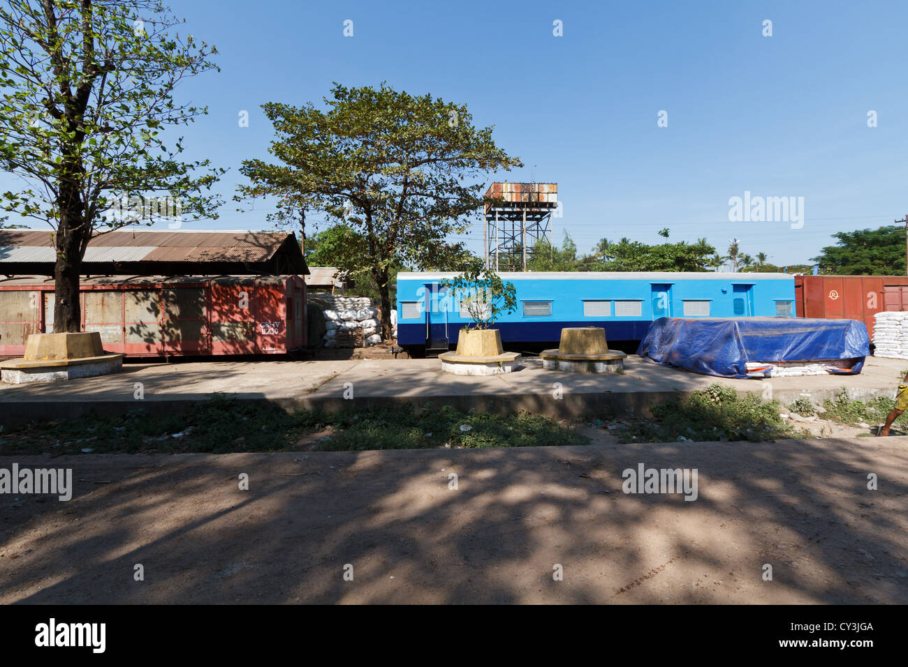 Freight Train at the Railway Station of Rangoon, Myanmar Stock Photo ...