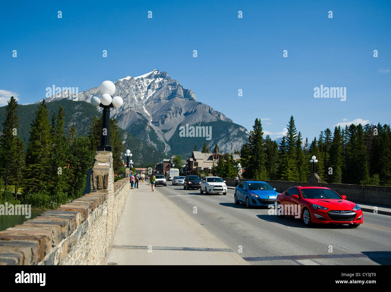 bridge over Bow River in Banff, Canada Stock Photo - Alamy