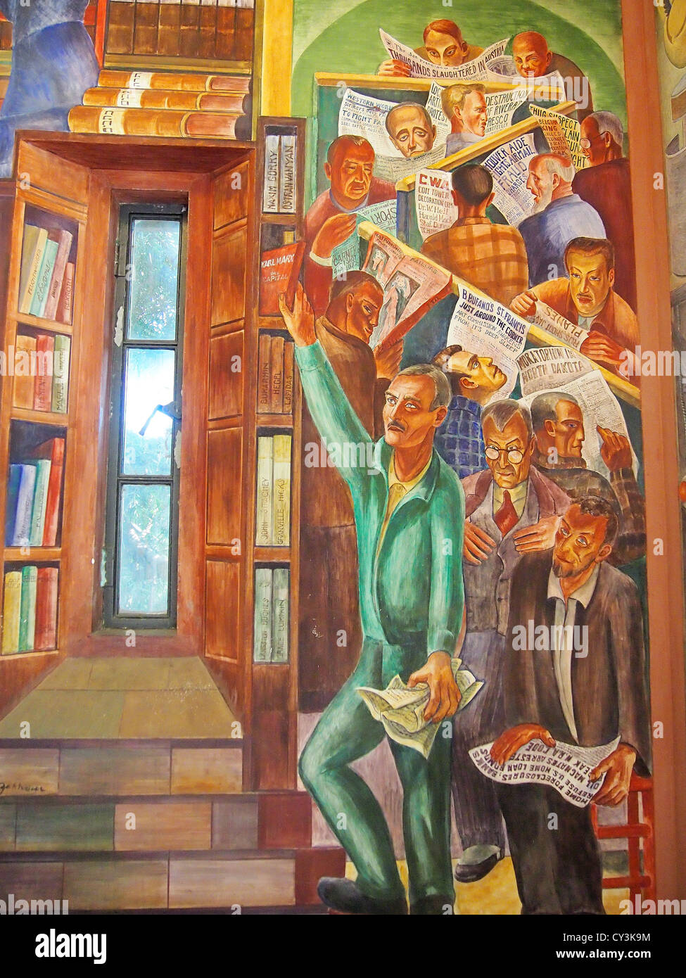 Section of Art Mural on Interior Lobby Wall of Coit Tower, Telegraph ...