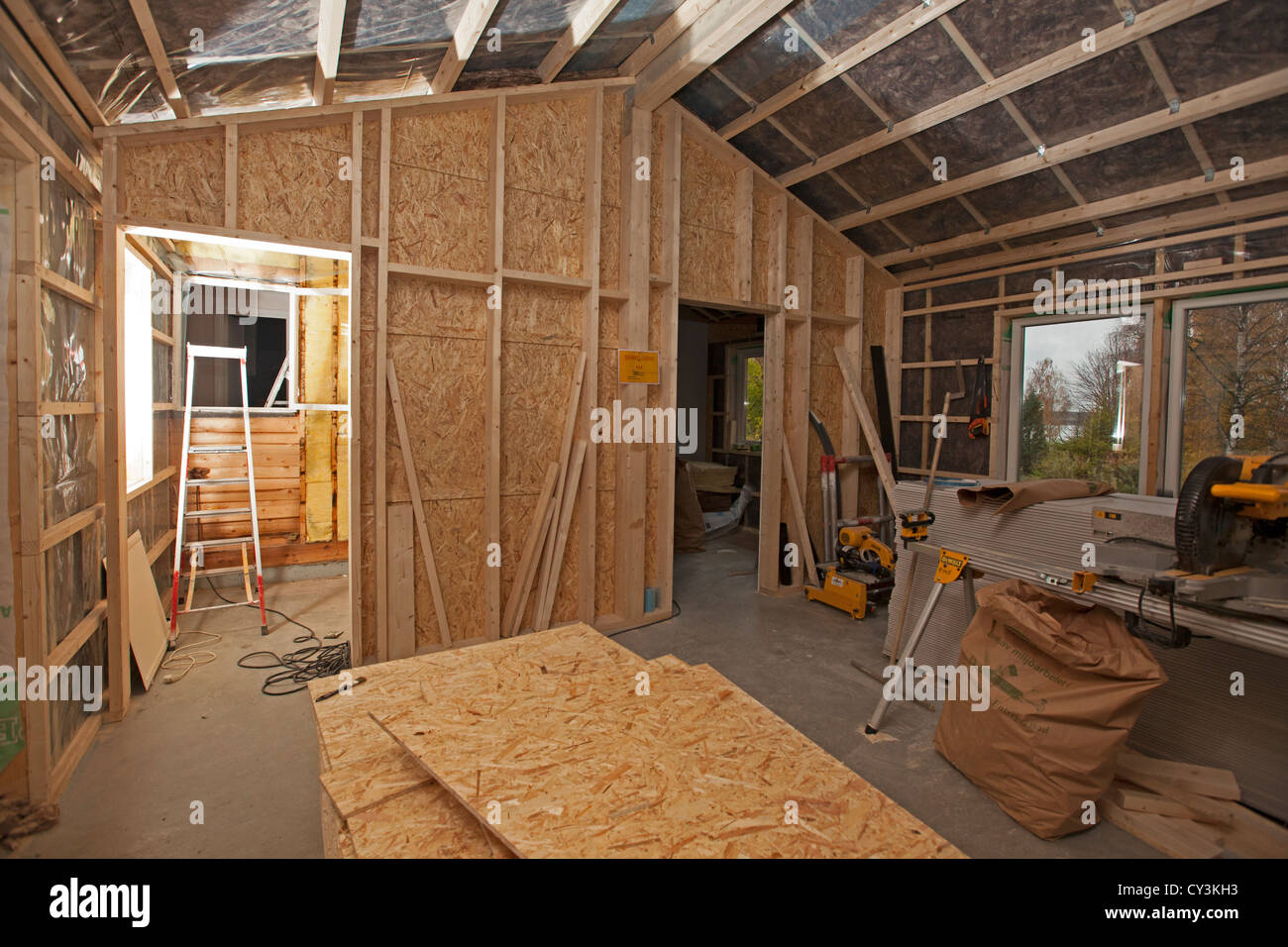 Interior of a room under construction in Sweden 2012 Stock Photo - Alamy