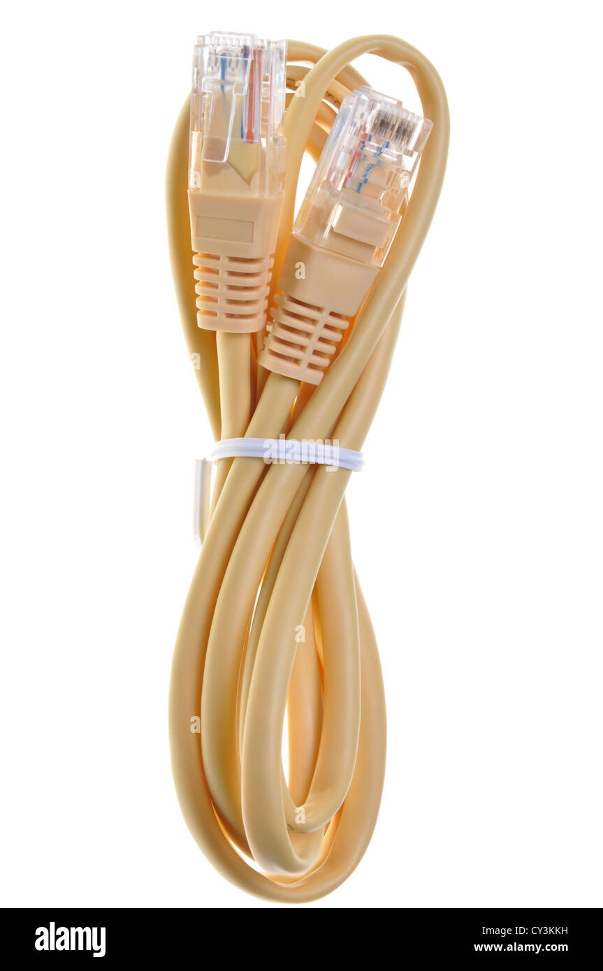 A single yellow internet network patch cord Stock Photo - Alamy