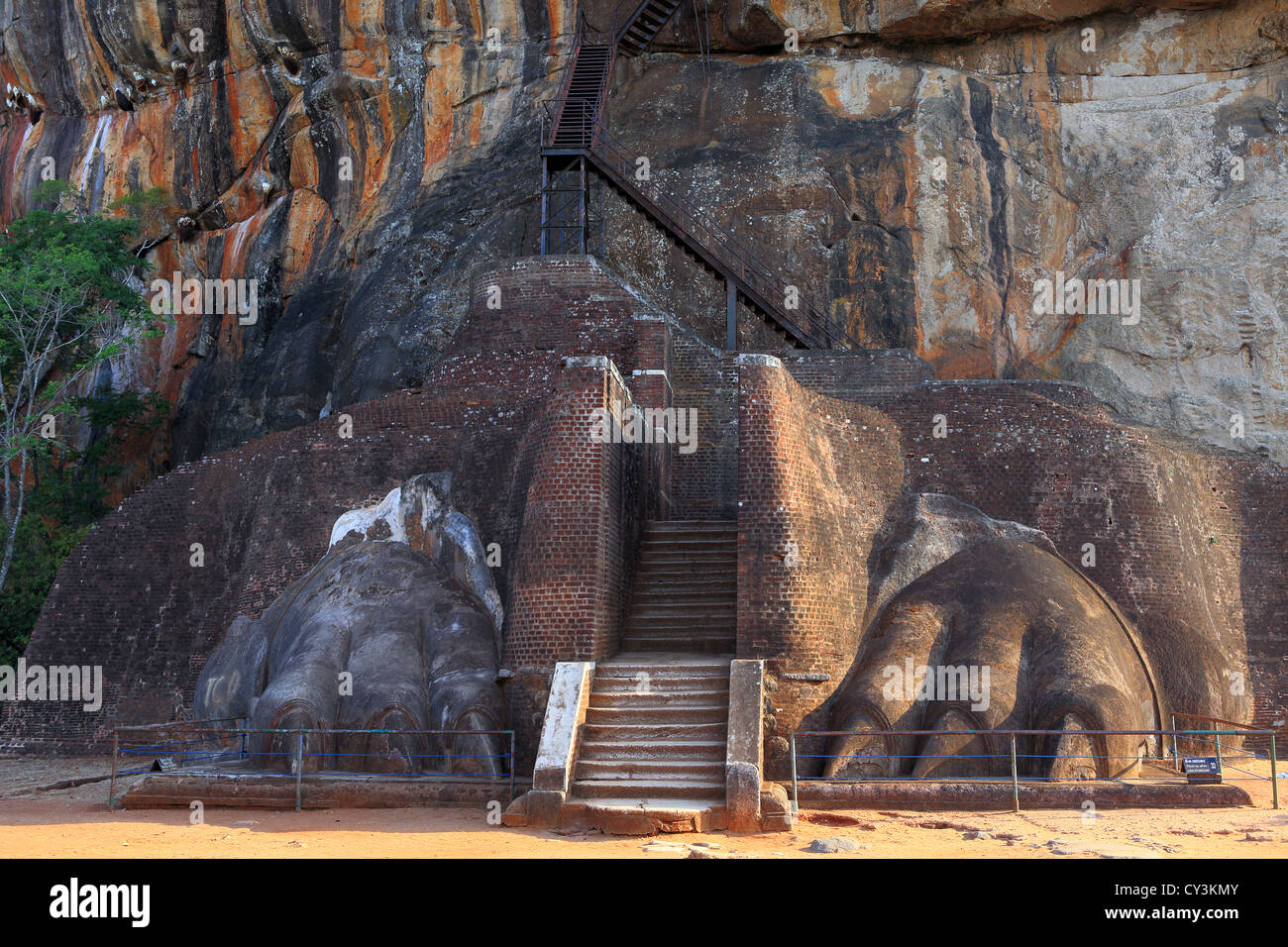 Lion platform and staircase to the top of Sigiriya Lion's Rock ancient ...