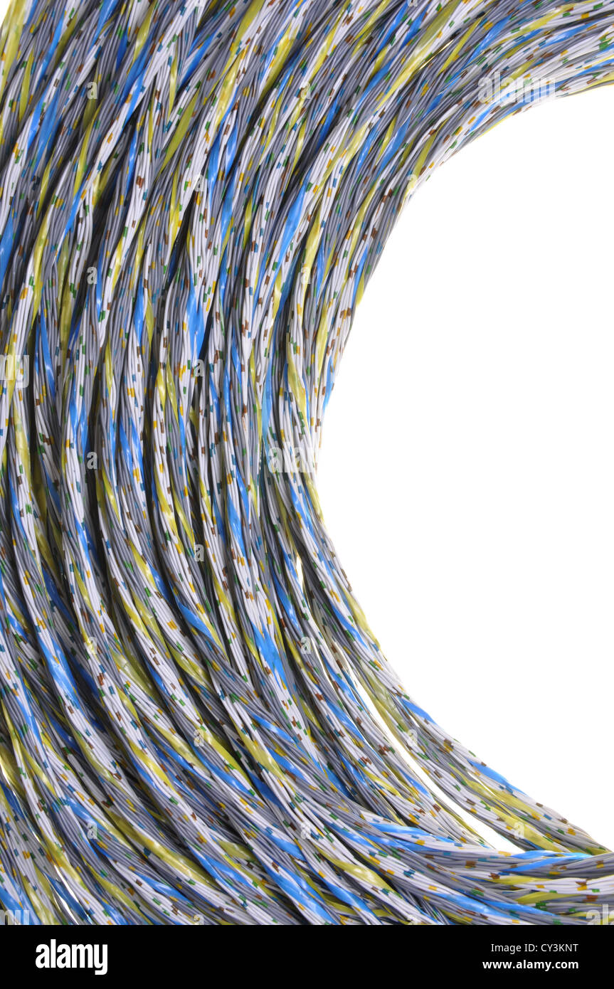 Colorful bunches of cables, a global network of IT and ...