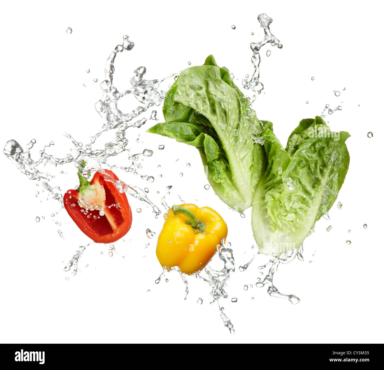 fresh vegetables with water splash on white background Stock Photo - Alamy