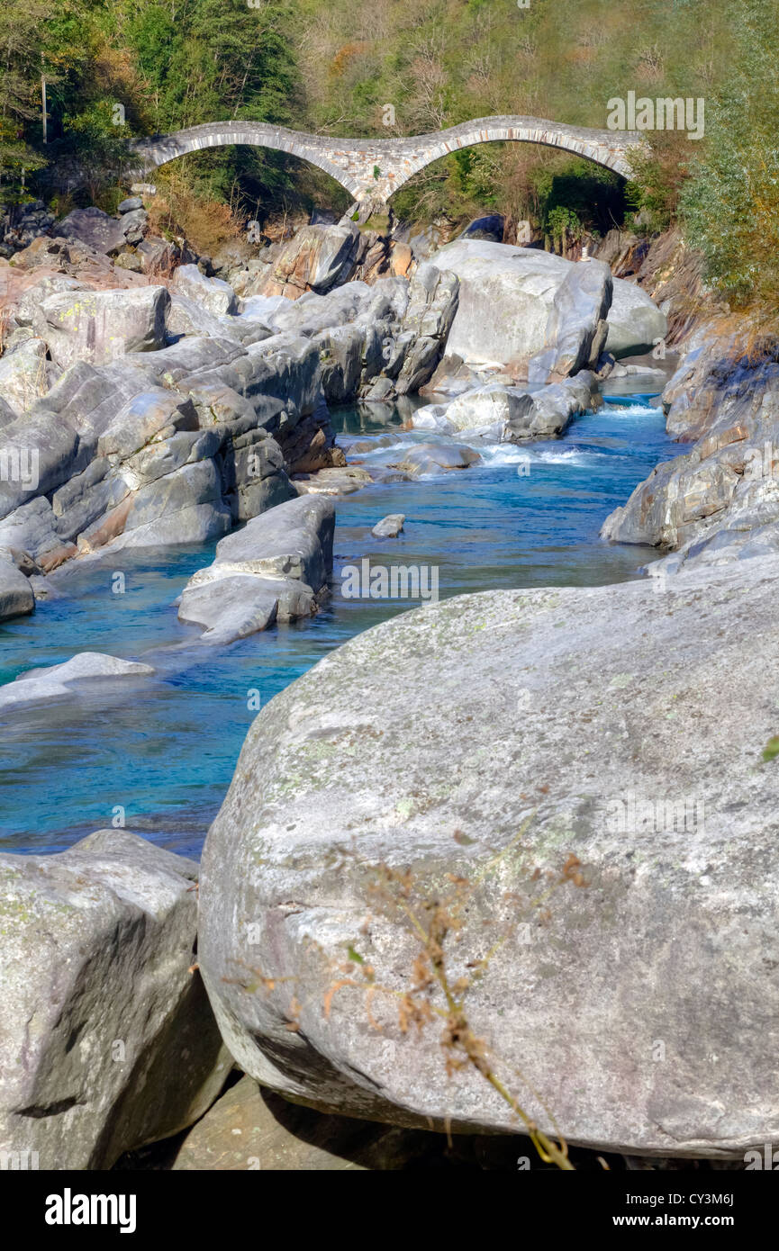 bridge Ponte dei Salti in Lavertezzo, Ticino, from the 17th century ...