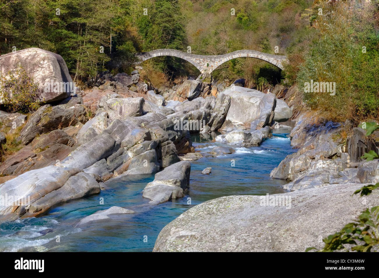 bridge Ponte dei Salti in Lavertezzo, Ticino, from the 17th century ...