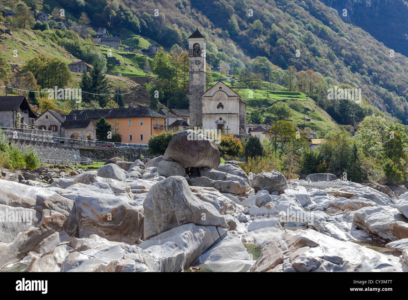Lavertezzo and the river Verzasca in Ticino, Switzerland Stock Photo ...