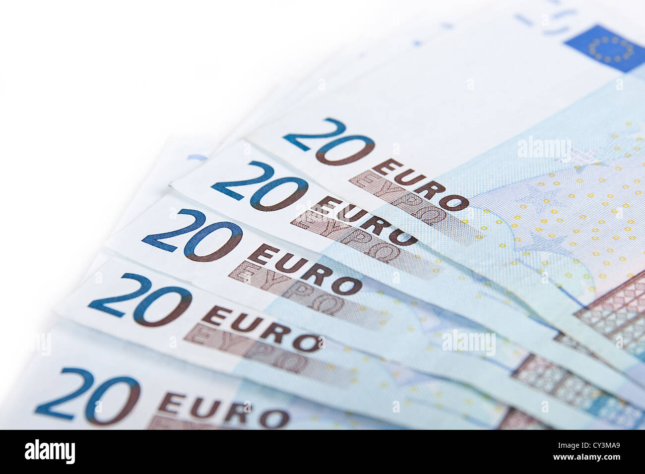 Close-up 20 euro banknotes on a white background Stock Photo - Alamy