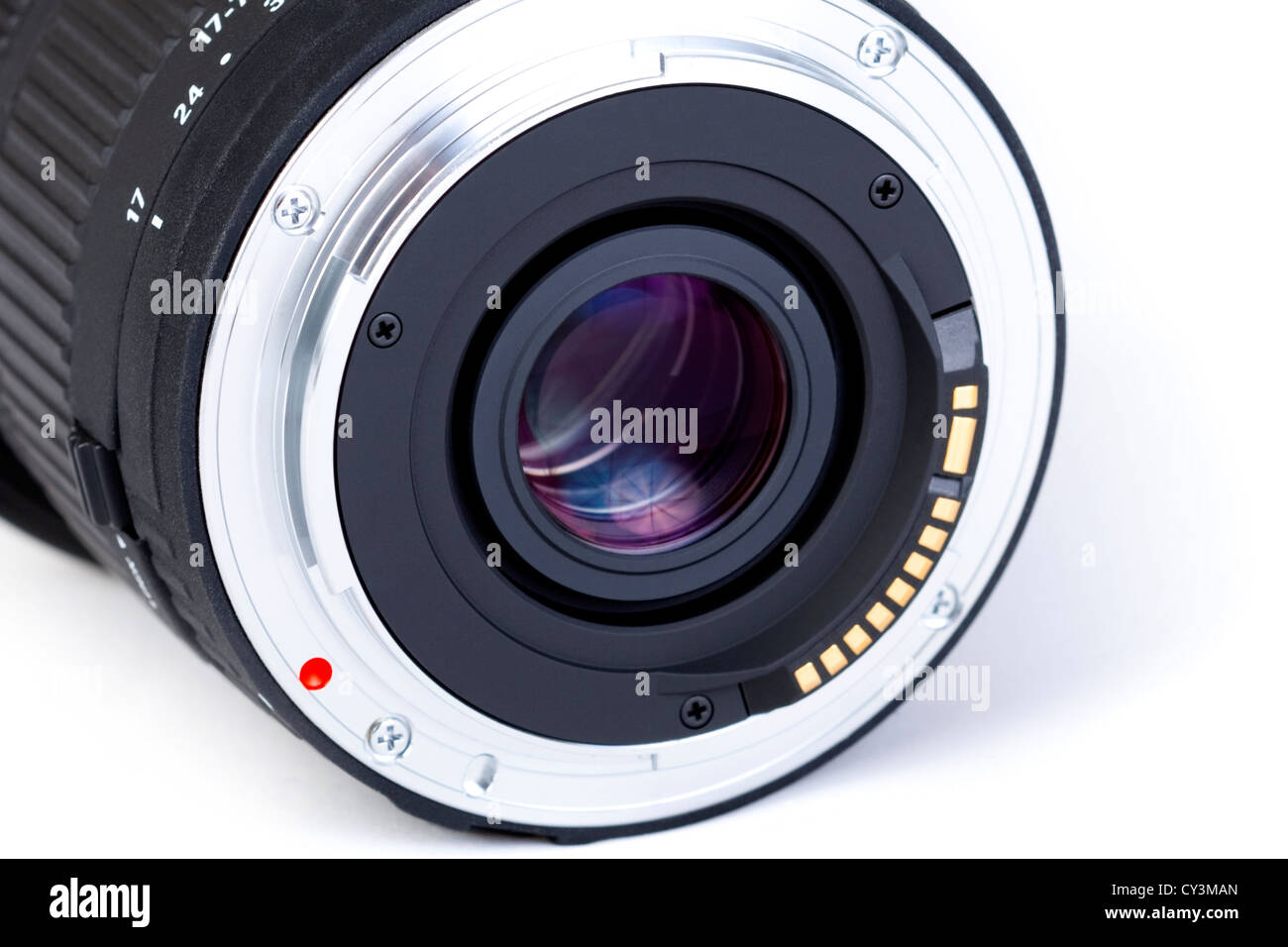 Back view of camera lens on a white background Stock Photo - Alamy