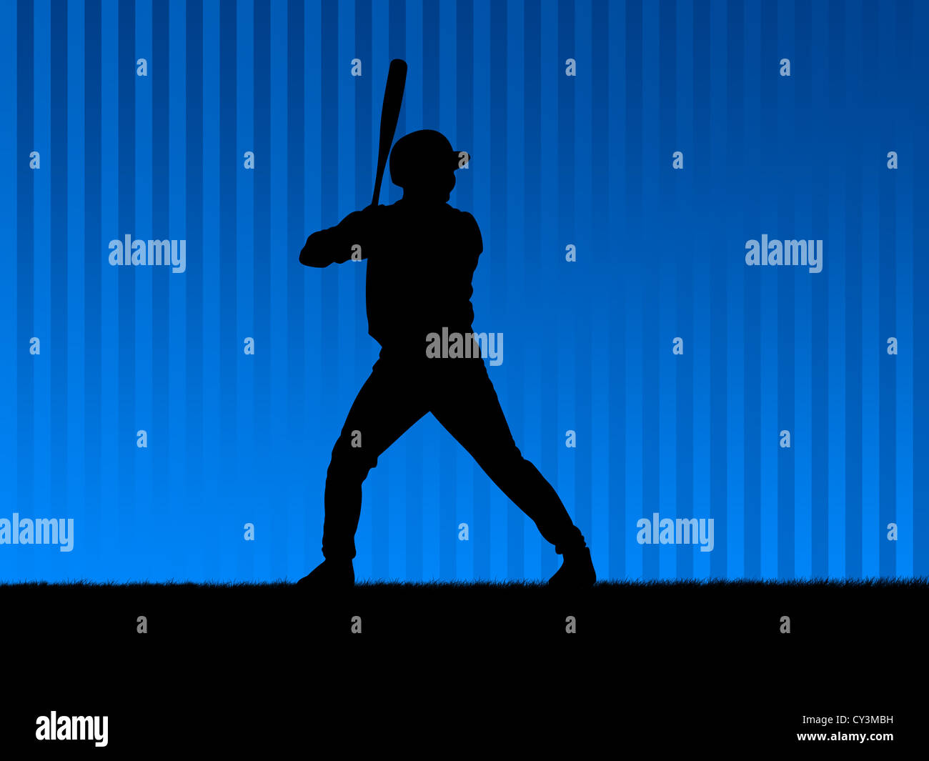 Baseball player and field silhouette in action Stock Photo - Alamy