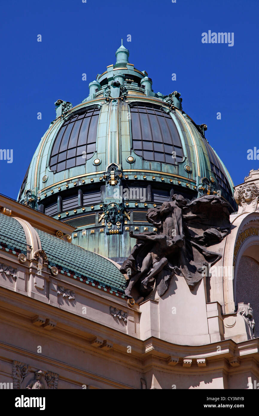 Dome of the Municipal House with Czech architecture in Prague, Czech ...