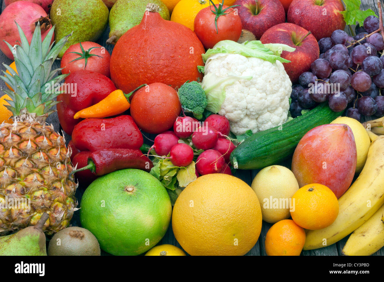 Fruits and vegetables mixed colorful assortment Stock Photo - Alamy