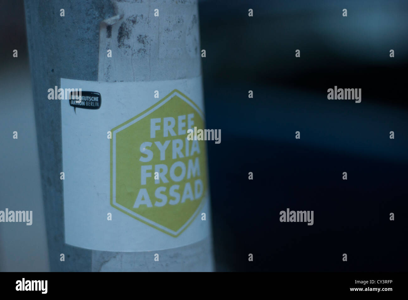 Free Syria campaign poster on a pole in Hamburg, Germany Stock Photo ...
