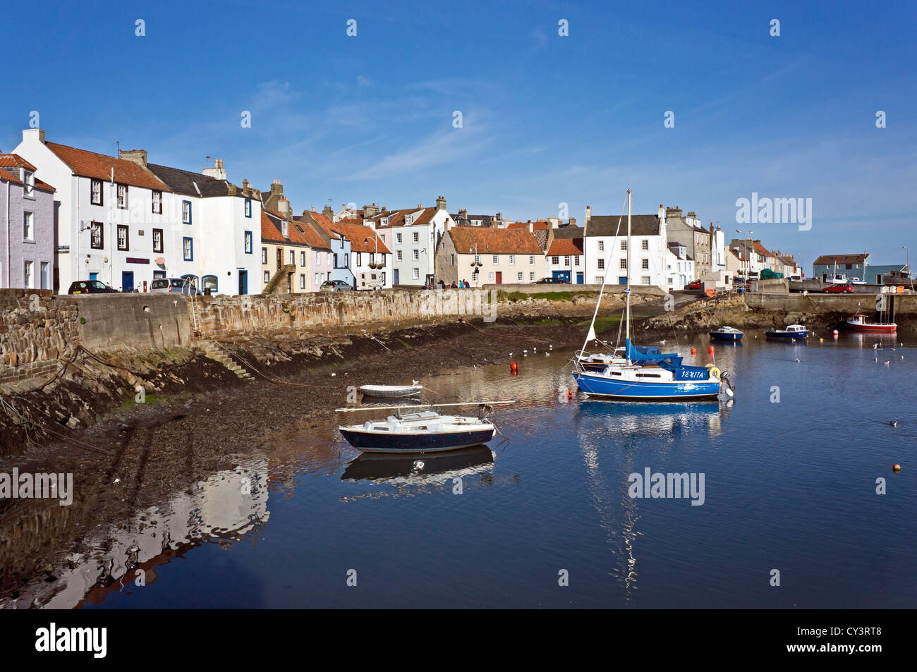 View of St Monans Harbour in the Neuk of Fife Scotland with houses ...