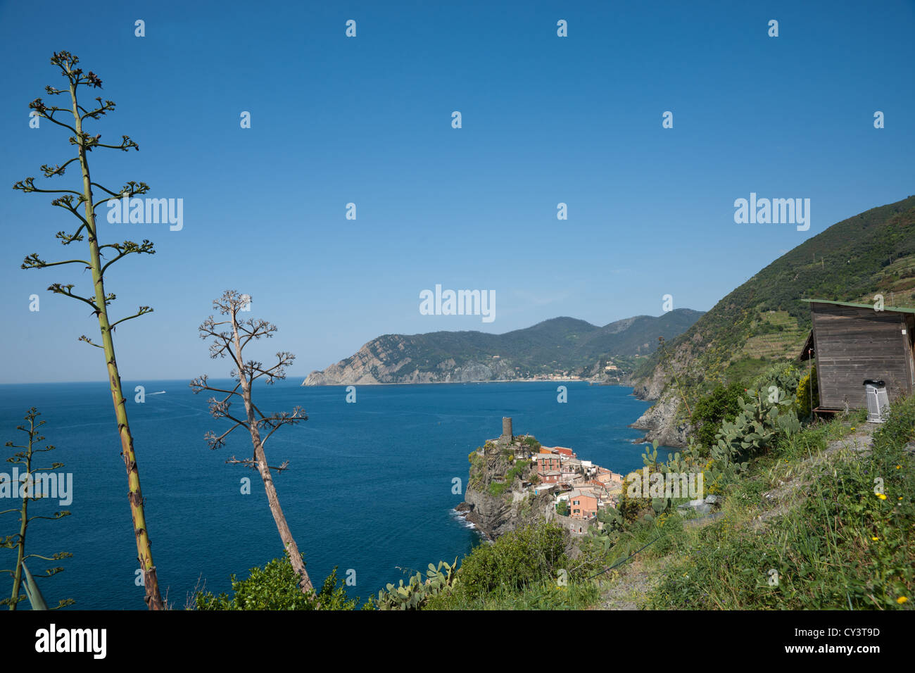 Coastal view of the Ligurian Coast in western Italy. From above the ...