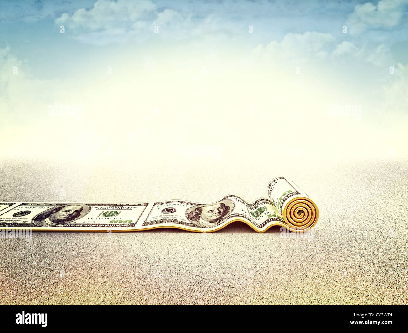 3d image of dollar rolling carpet Stock Photo - Alamy