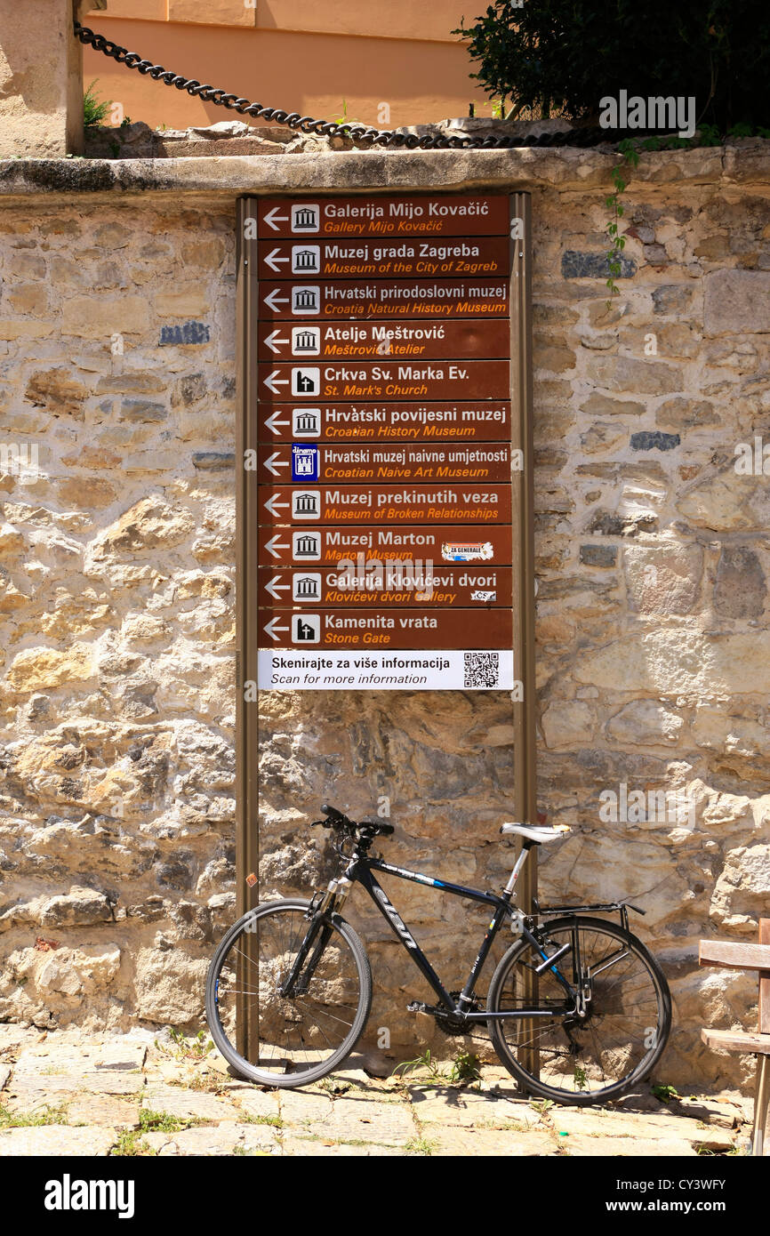 Tourist landmarks listed on a street sign in Zagreb Stock Photo - Alamy