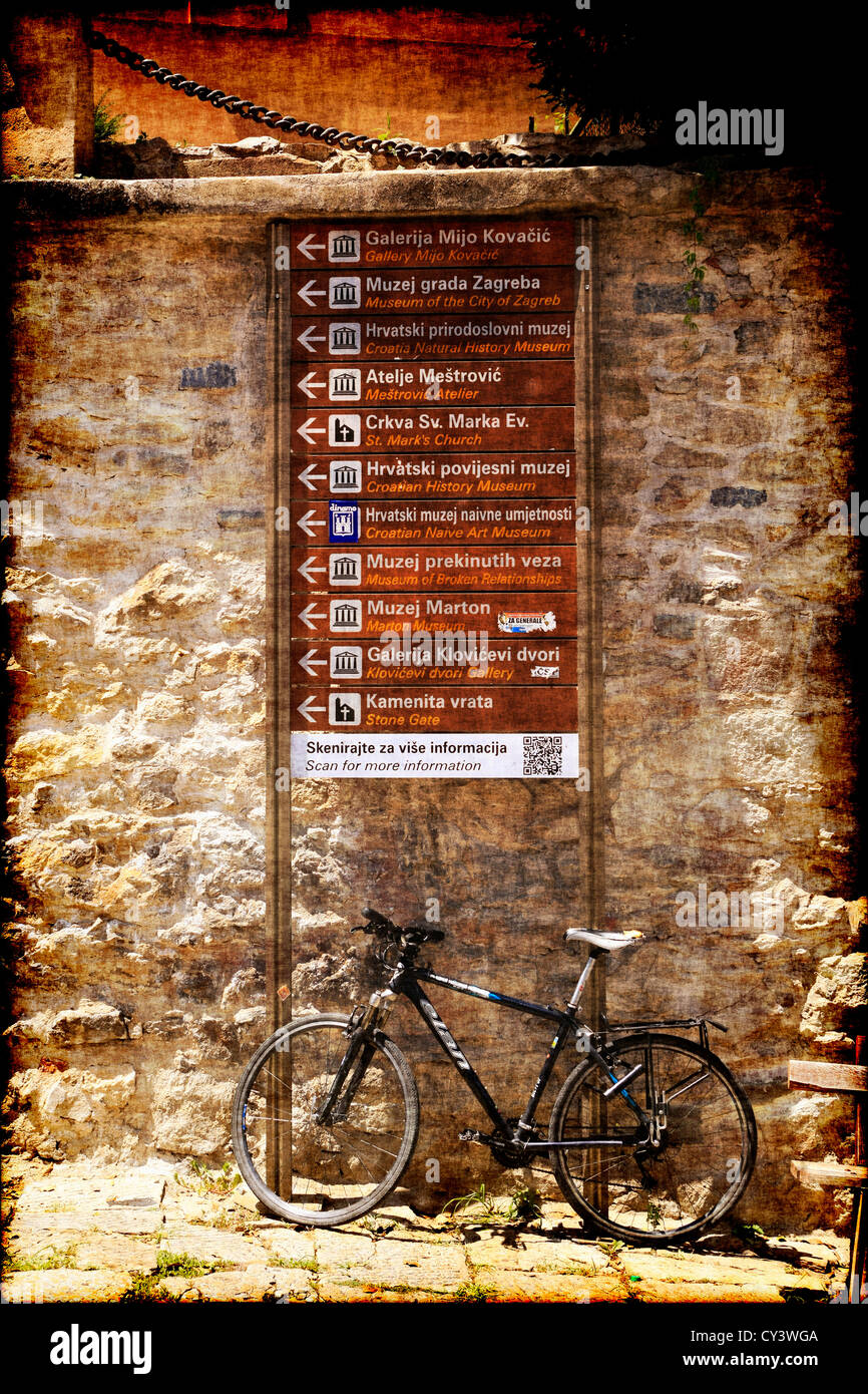 Tourist landmarks listed on a street sign in Zagreb Stock Photo - Alamy