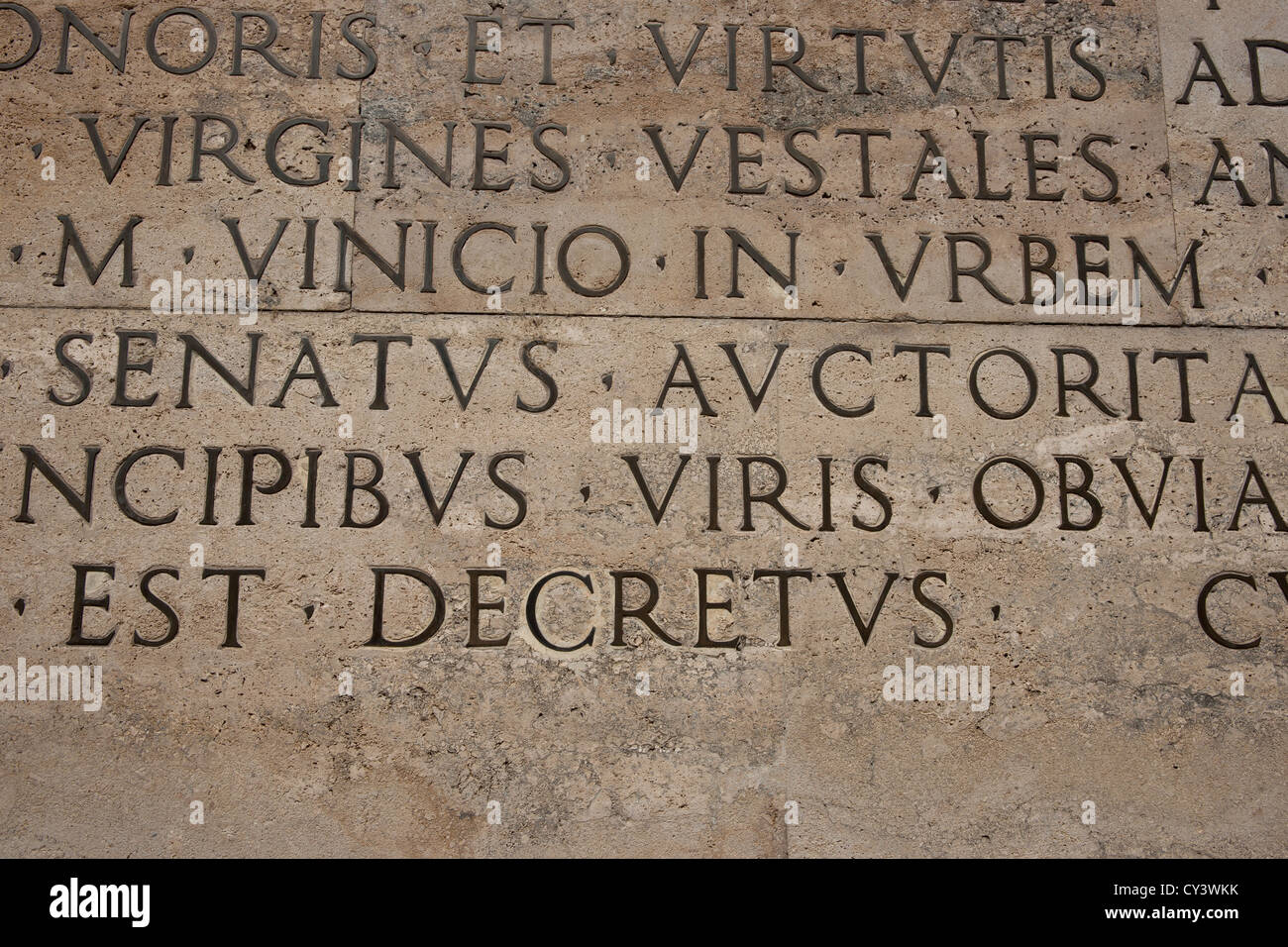 Engraved Roman text, Ara Pacis Stock Photo - Alamy