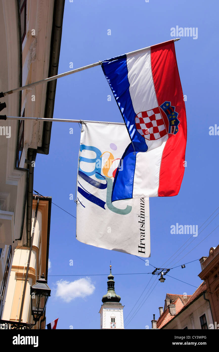City Arts and Croatian National flag flying over Zagreb Stock Photo - Alamy