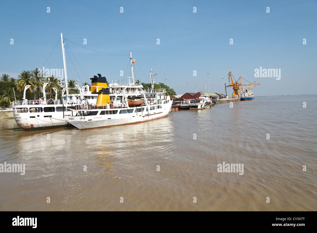 Ship on the River Yangon in Rangoon, Myanmar Stock Photo - Alamy