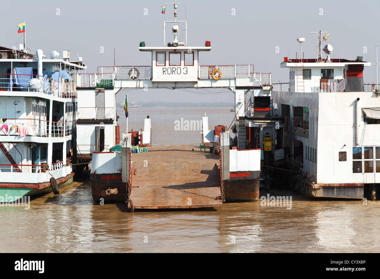 Ship on the River Yangon in Rangoon, Myanmar Stock Photo - Alamy
