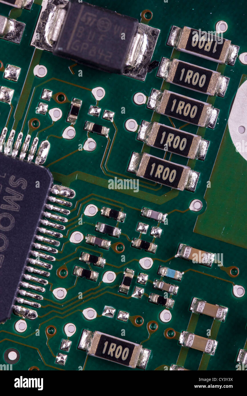 Printed Circuit Board (PCB) mounted electronic with components Stock ...