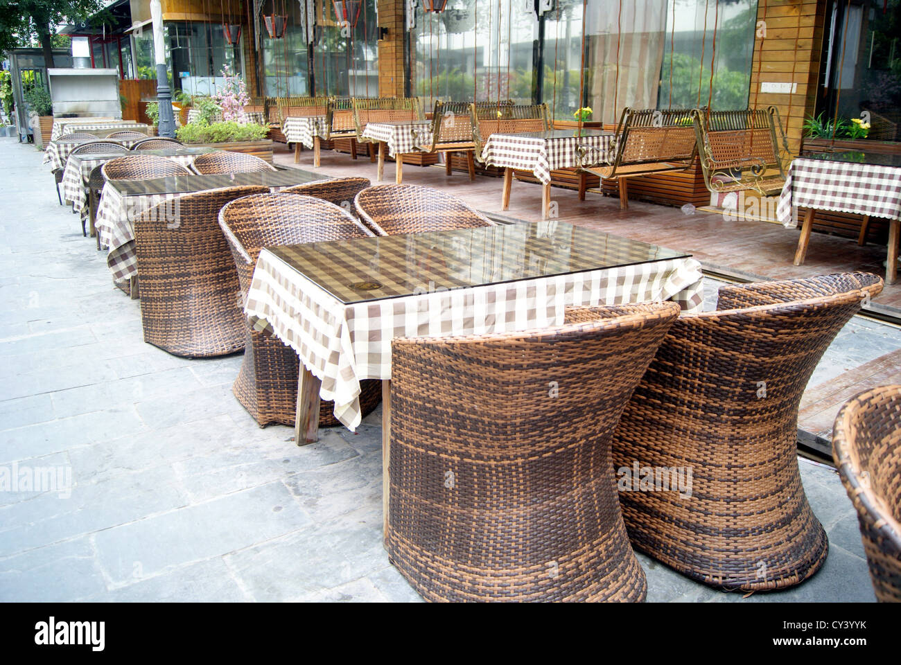 Restaurant tables and chairs Stock Photo - Alamy