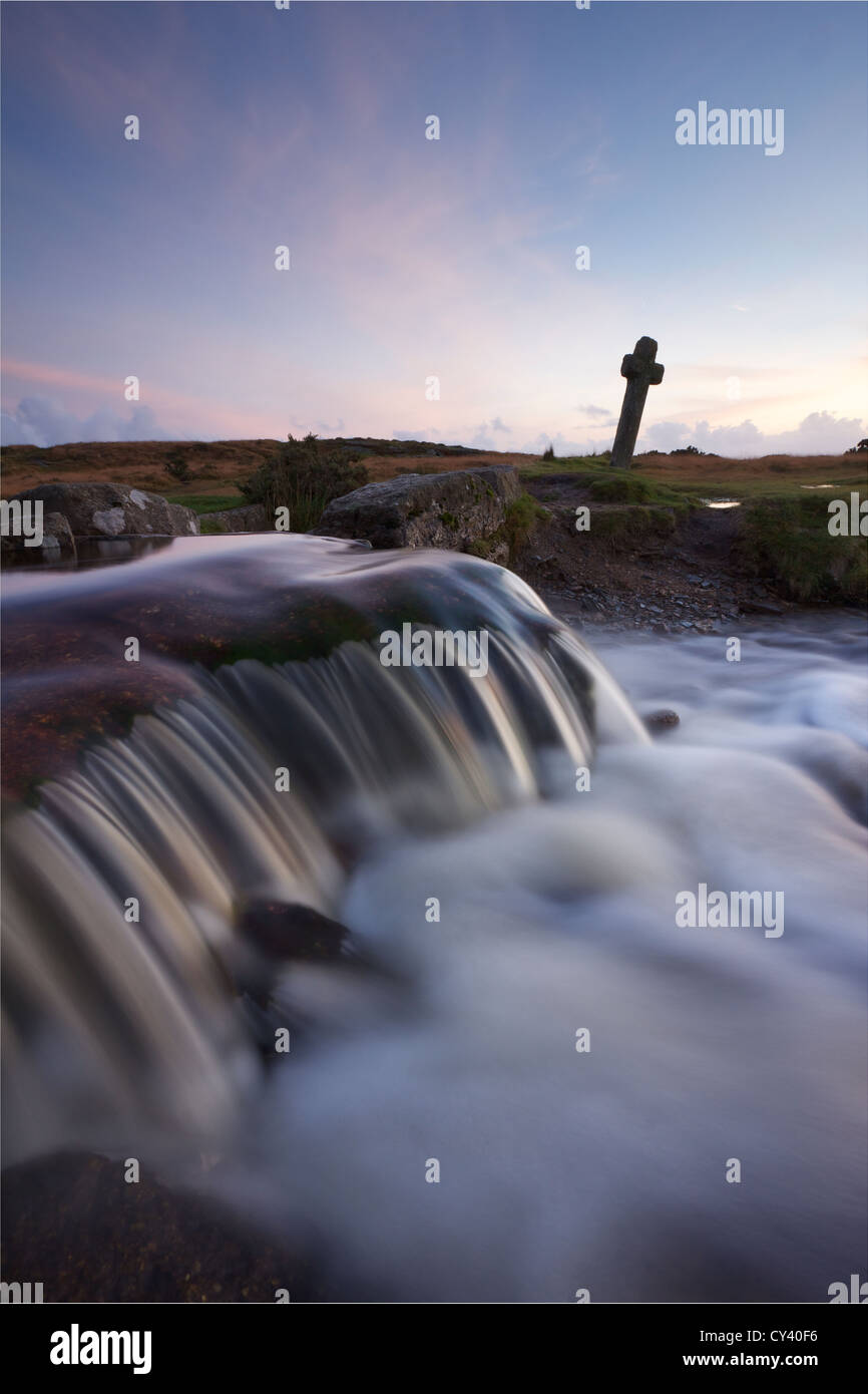 Windy Post old stone Cross on Dartmoor by a stream Stock Photo - Alamy