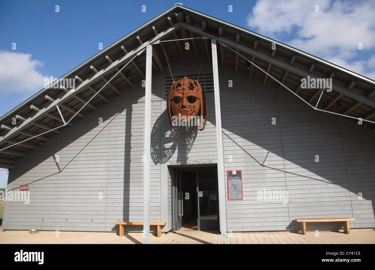 Sutton Hoo visitor centre Anglo Saxon helmet Suffolk England Stock ...