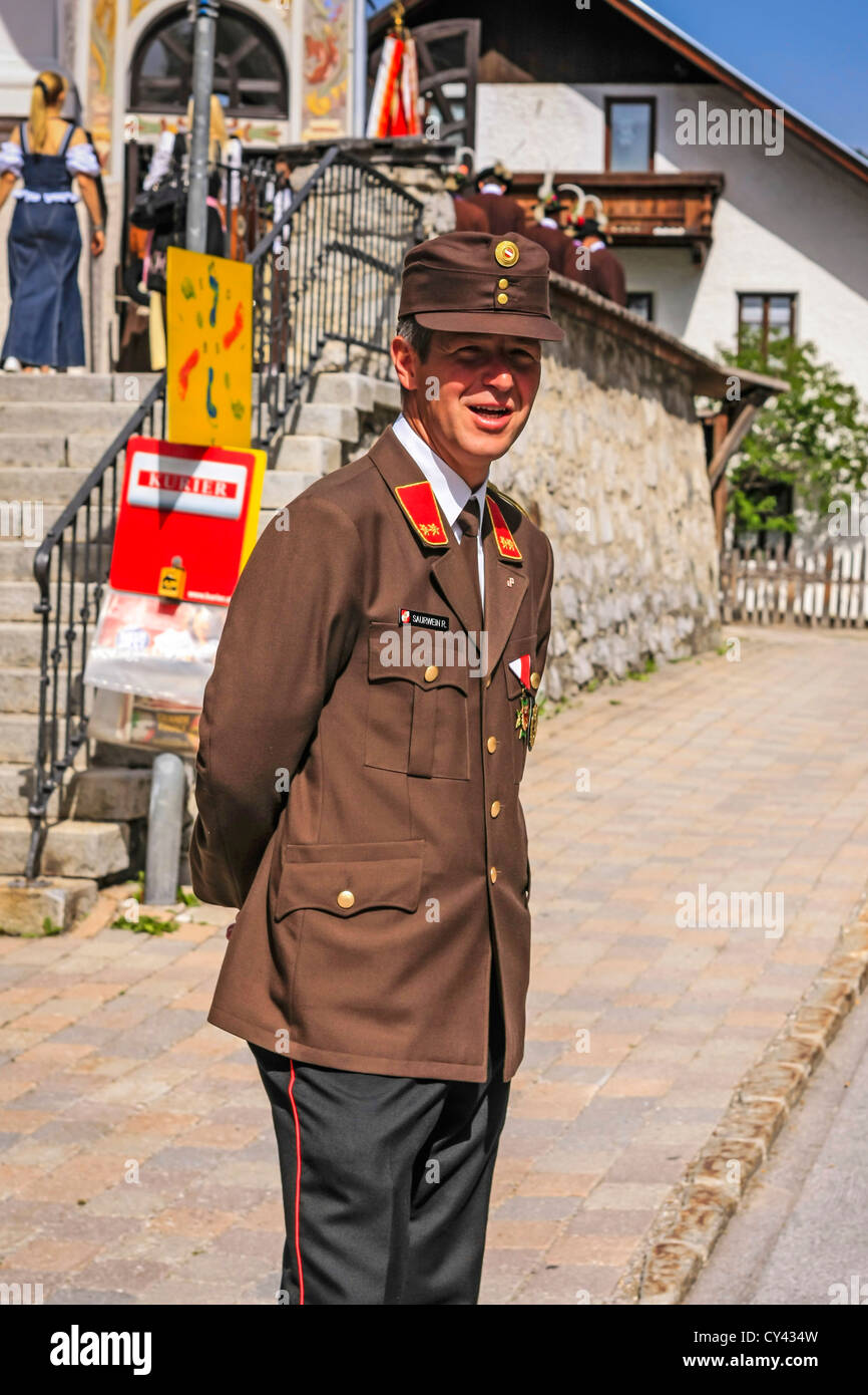 Austrian Firemen in the ceremonial uniforms in Reith bei Seefeld Stock ...