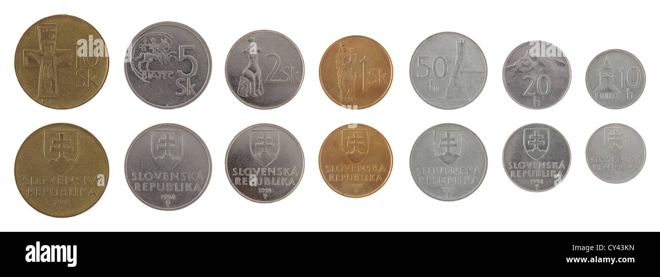 Old Slovak koruna coins isolated on white Stock Photo - Alamy