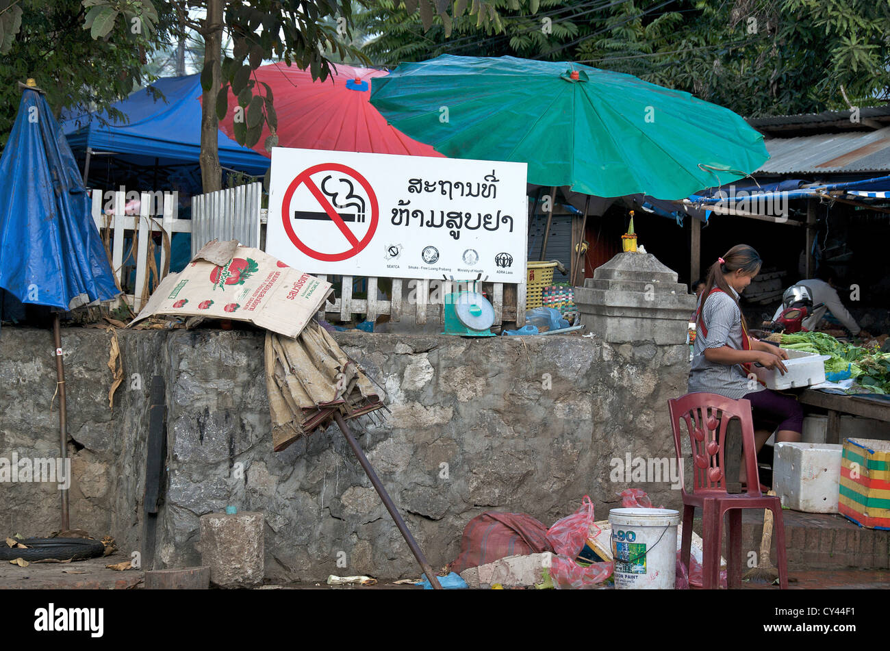 no smoking in street sign Luang Prabang Laos Stock Photo - Alamy