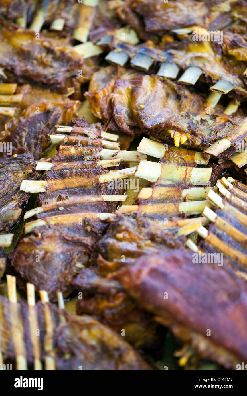 Detail Of The Dish Tabakh Maaz Lambs Ribs Cooking In A Pan At A Wazwan Feast Srinagar