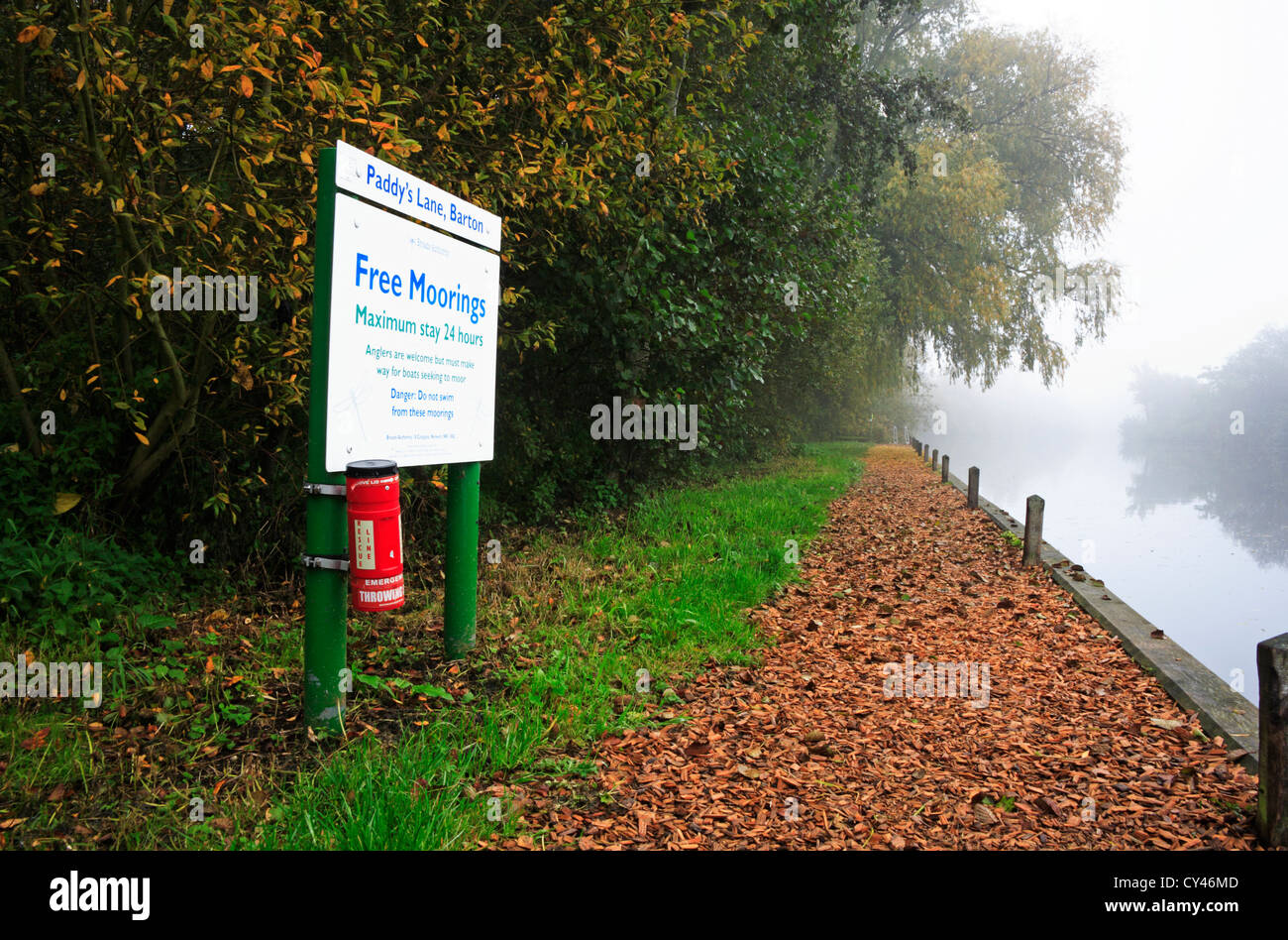 A Free Moorings sign on the Norfolk Broads at Barton Turf, Norfolk ...