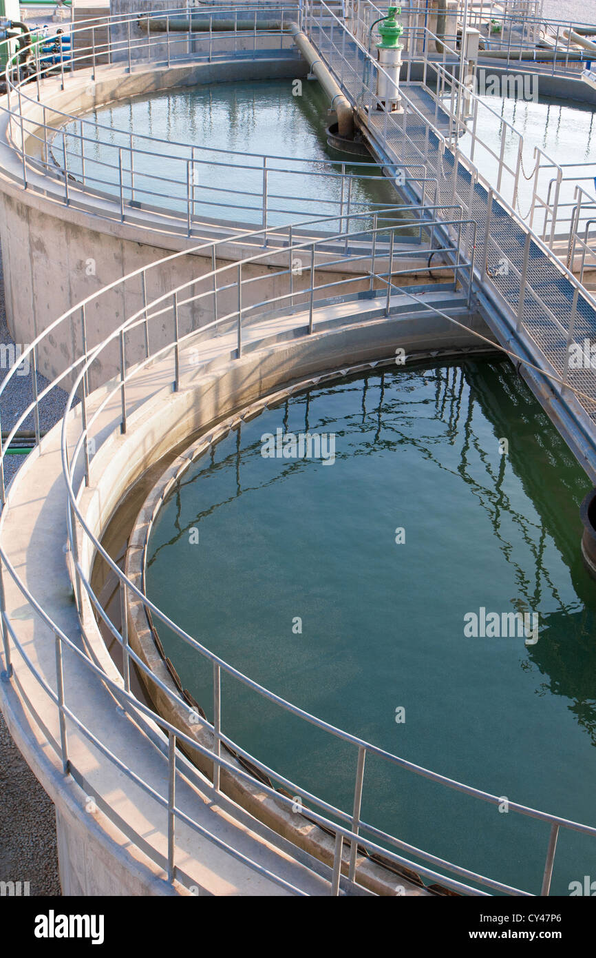 Water tanks in the wast water treatment processing after drained from ...