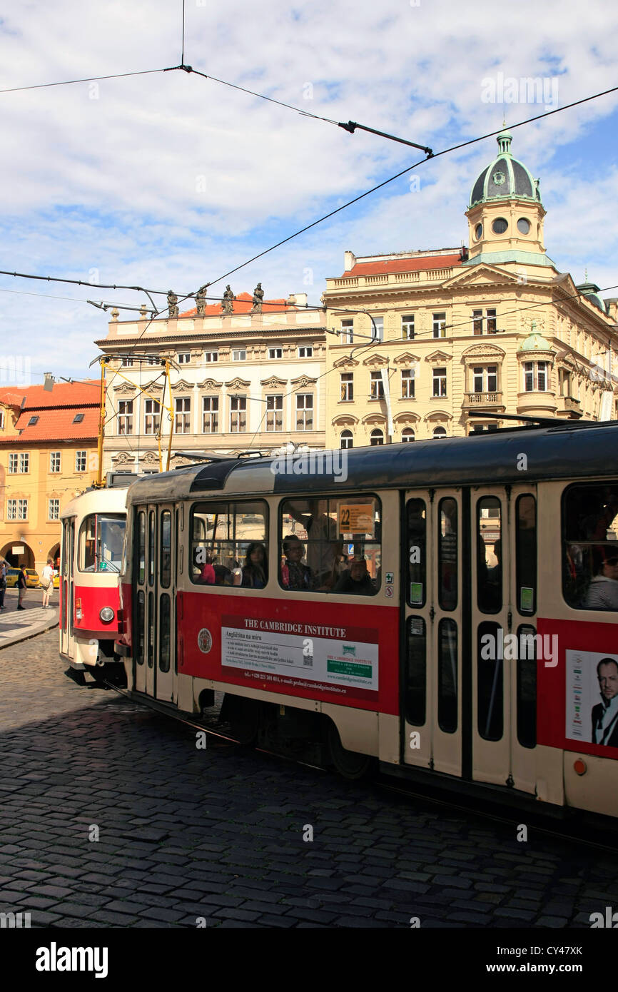 Modern city public transport tram in Prague Stock Photo - Alamy