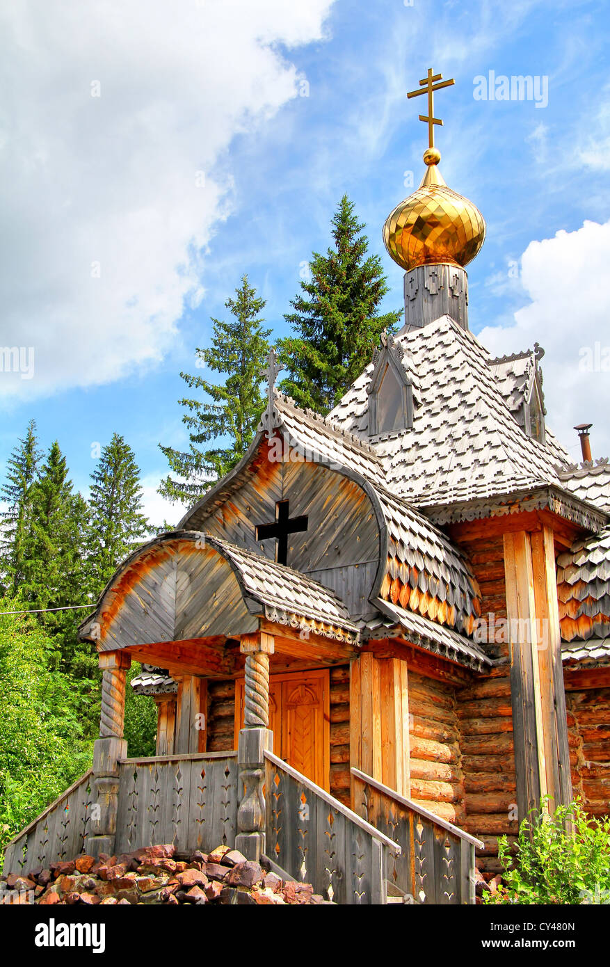 Old russian wooden orthodox church Stock Photo - Alamy