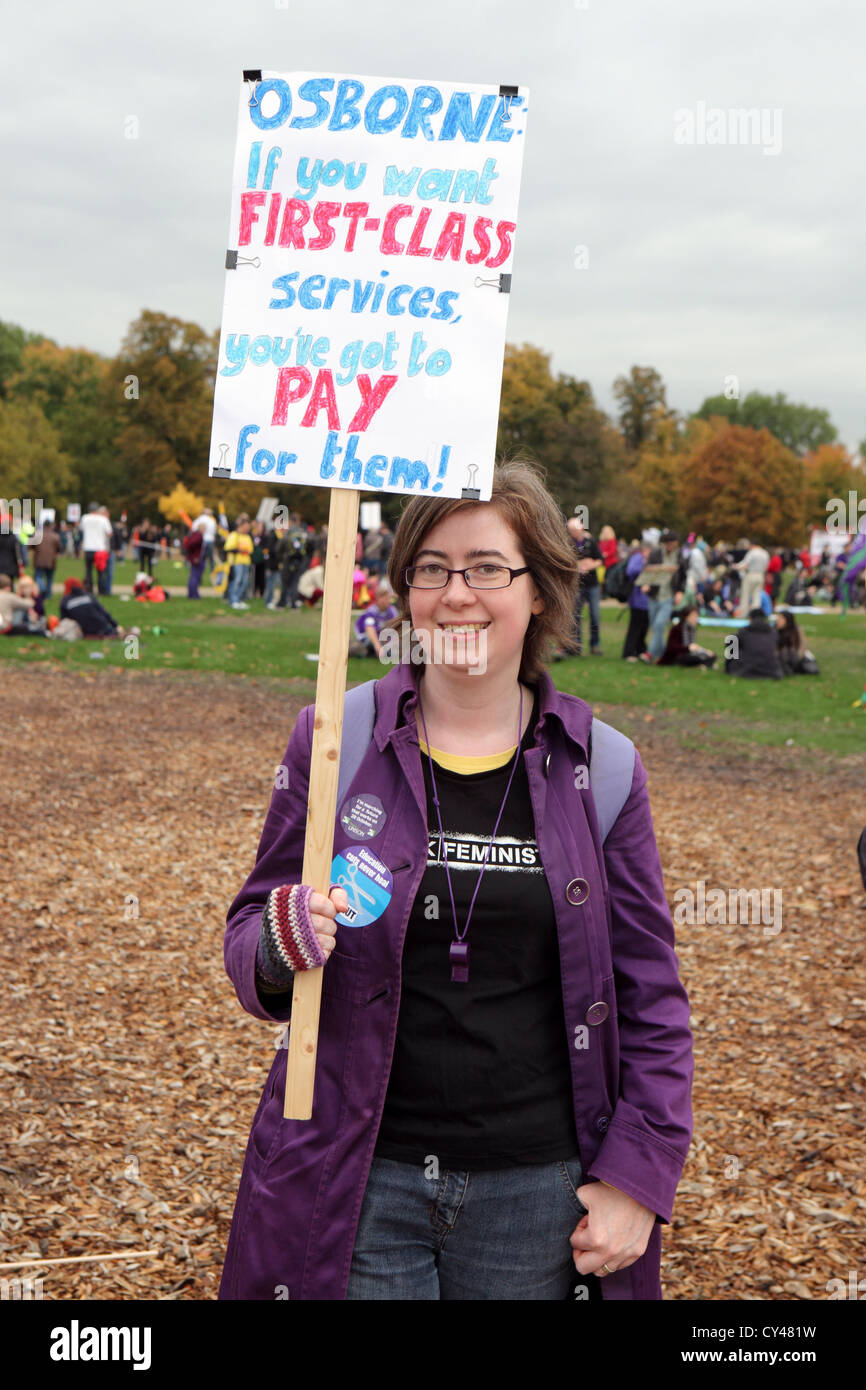 Young female anti austerity and government cuts protester at A Future ...