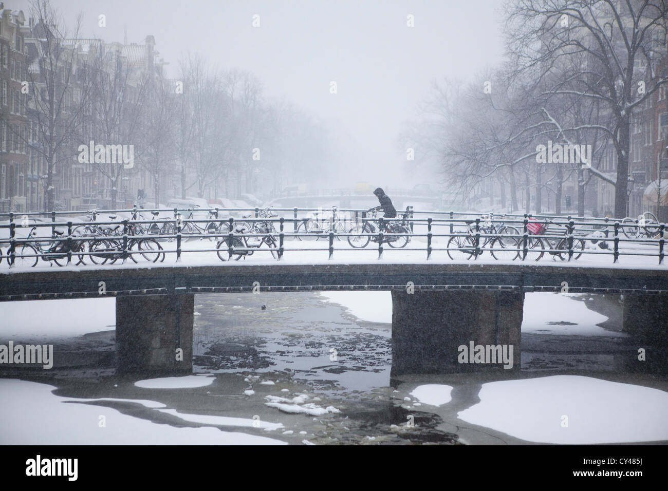 First snow in Amsterdam in the winter of 2012 Stock Photo - Alamy