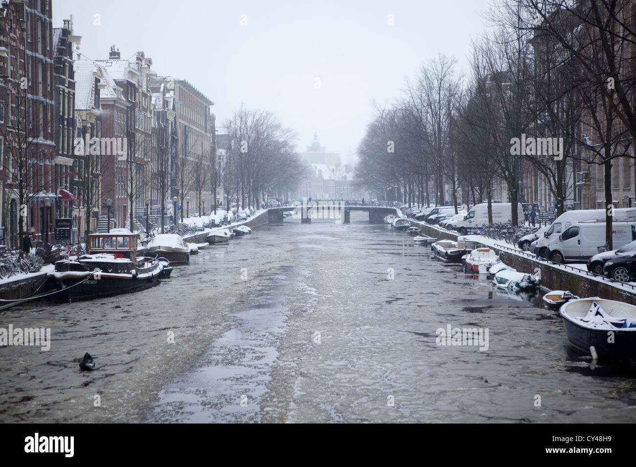 First snow in Amsterdam in the winter of 2012 Stock Photo - Alamy