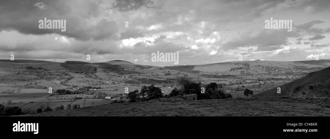 panoramic Hope Valley showing the Lose Hill ridge, Castleton village ...