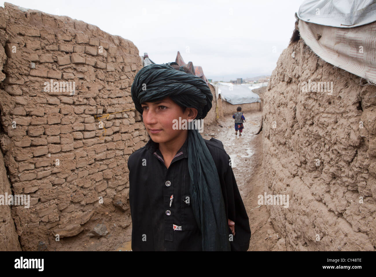 Afghan boy walking in a slum of kabul Stock Photo - Alamy