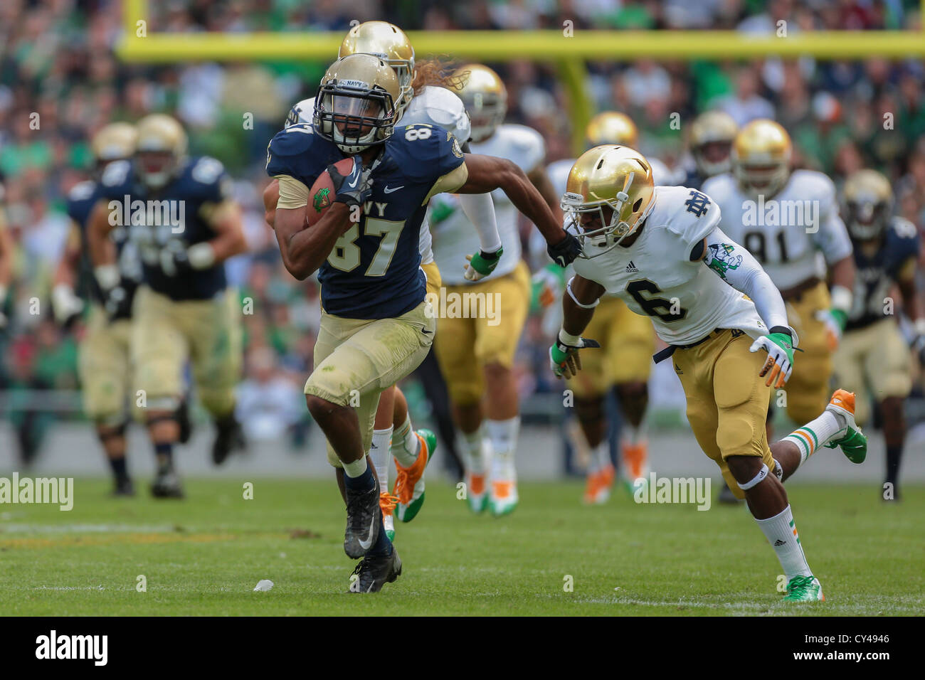 DUBLIN, IRELAND - SEPTEMBER 1 FB Chris Swain (#37 Navy) runs with the ...