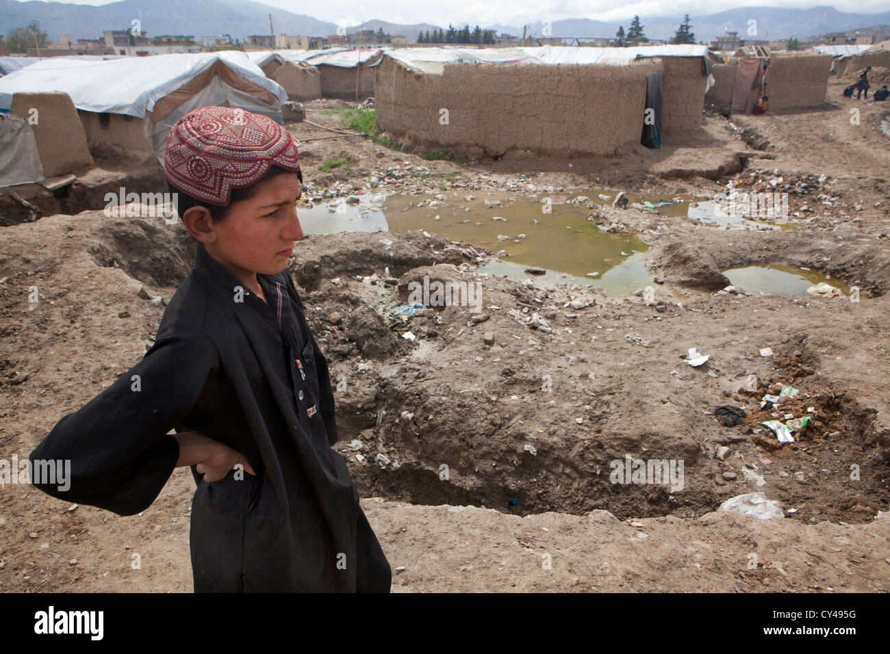 Afghan boy walking in a slum of kabul Stock Photo - Alamy